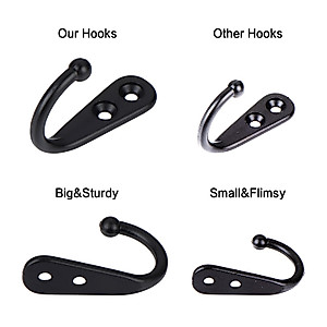 EBOOT 20 Pieces Wall Mounted Hook Robe Hooks Single Coat Hanger and 50 Pieces Screws (Black)