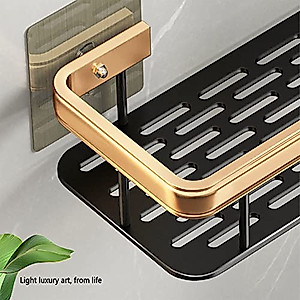 HONGXILONG Shower caddy Bathroom shelves,Space Aluminum shower shelves,No Drilling Adhesive Wall Mounted Bathroom Organizer - 2-Pack (Champagne Gold)