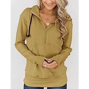Fallorchid Womens Quarter Zip Pullover Hoodies Casual Long Sleeve Sweatshits with Pocket (Ginger, Small)