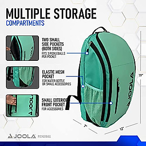 JOOLA Vision II Pickleball Bag - Teal Backpack Holds 8 Pickleball Paddles Plus Side Pockets For Pickleball Balls - Separate Ventilated Compartment for Shoes, Interior & Exterior Accessory Pockets