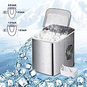 WATOOR Portable Ice Maker Machine for Countertop, 26 lbs Bullet Ice Cube in 24H, 9 Ice Cubes Ready in 6-9 Minutes,2.2L Ice Maker Machine with Ice Scoop and Basket Silver