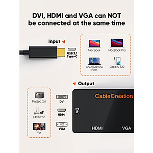 CableCreation USB C to VGA HDMI DVI Adapter, 3 in 1 USB Type C to HDMI VGA DVI Female Converter Compatible with Galaxy S22 Ultra, MacBook Pro 2020, Surface Book 2, Mac Mini 2018, XPS 15, Black