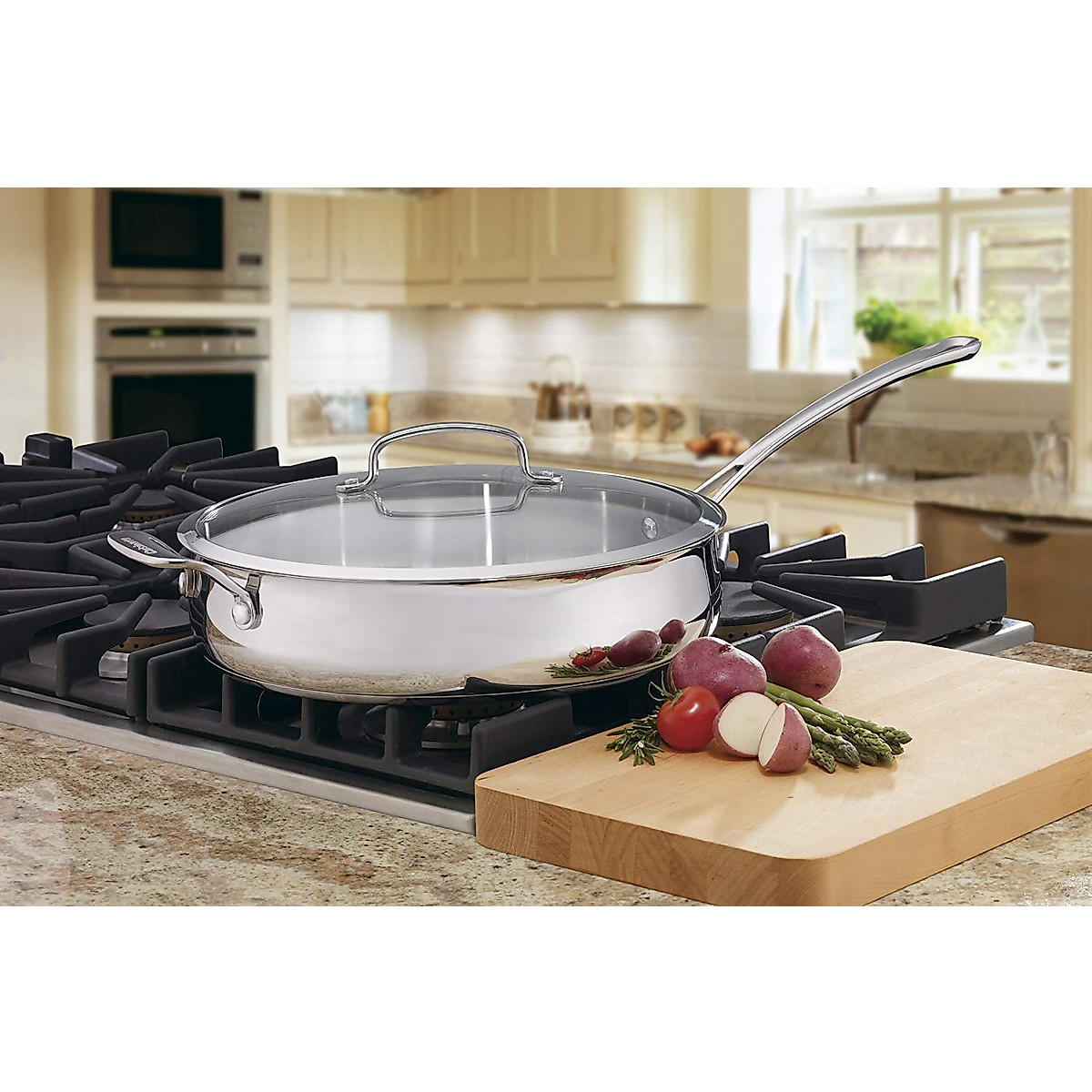 Cuisinart Contour Stainless 5-Quart Saute Pan with Helper Handle and Glass Cover,Silver