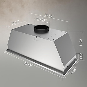 Hermitlux 30 inch Built-in/Insert Range Hood, 600 CFM 3 Speed Vent Hood, Ducted/Ductless Convertible, Stainless Steel with Bright LED Light, Baffle Filters and Charcoal Filters