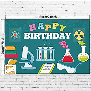 Science Happy Birthday Banner Backdrop Chemistry Theme Decor Decorations for School Science Laboratory Lab Science Classroom Boy Girl Kid Birthday Party Baby Shower Supplies Favors Photo Booth Props