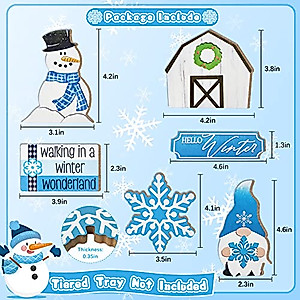 Guoofu Winter Tiered Tray Decor, Farmhouse Tray Decorations, Winter Wonderland Snowman Gnome Snowflake Wooden Signs, Rustic Winter Decor for Home Table Mantel Office Holiday Party