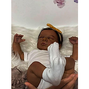 Angelbaby Realistic African American Reborn Baby Dolls Black Girl 19 Inch Life Like Sleeping Newborn Real Silicone Baby Doll Brown Skin Bebe Reborn Ethnic Alive Doll Sets Girl Boy Toys Birthday Gift