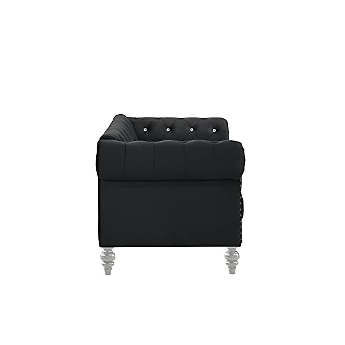 New Classic Furniture Glam Emma Velvet Three Seater Chesterfield Style Sofa for Small Spaces with Crystal Button Tufts, Black