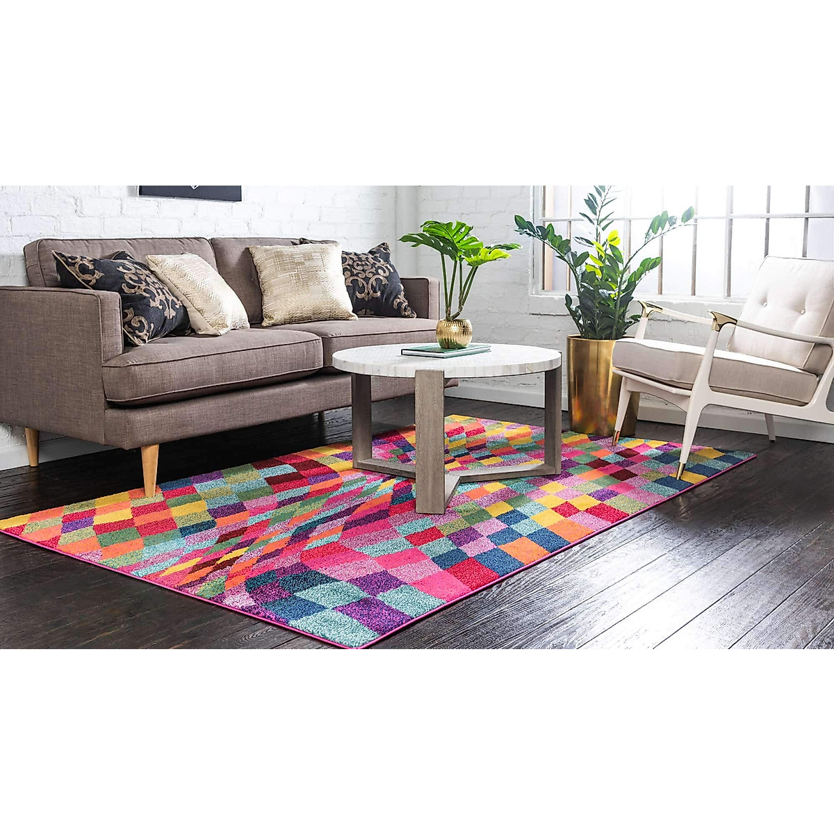 Unique Loom Estrella Collection Geometric, Abstract, Colorful, Modern, Eclectic Area Rug, 8 ft x 10 ft, Multi/Pink