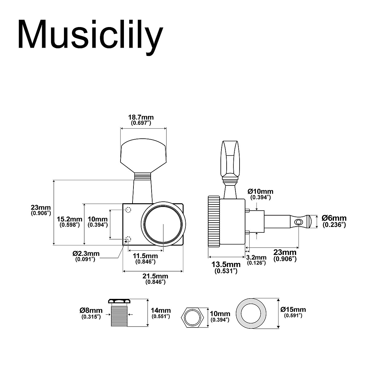 Musiclily Pro 6-in-line 2-pins Guitar Locking Tuners Machine Heads Tuning Pegs Keys Set for Fender Strat/Tele, Gold