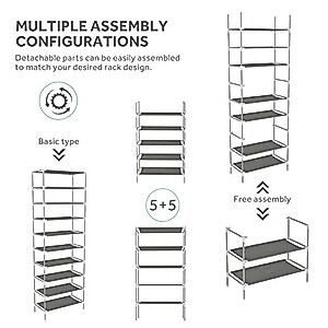 plohee Shoe Rack 10-Tier Tall Shoe Storage for Closets & Entryway Non-Woven Fabric Shoe Shelf Tower Easy Assembly (10 Tiers)