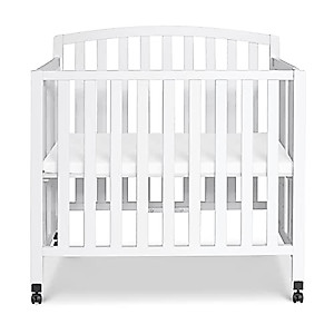 DaVinci Dylan Folding Portable 3-in-1 Convertible Mini Crib and Twin Bed in White, Greenguard Gold Certified