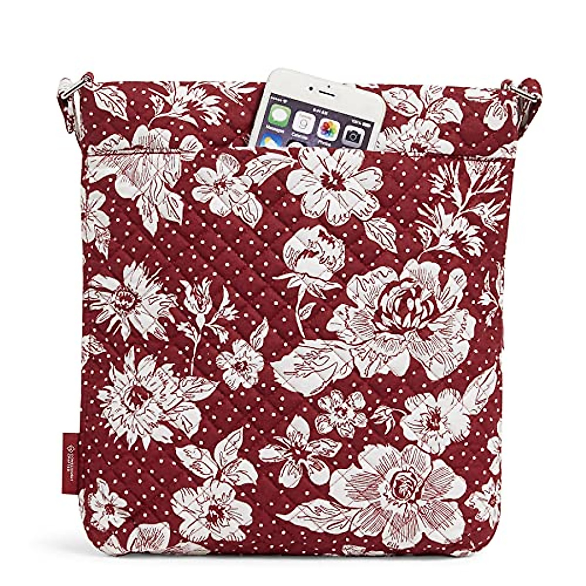 Vera Bradley Women's Cotton Collegiate Triple Zip Hipster Crossbody Purse (Multiple Teams Available), University of Alabama Cardinal/White Rain Garden - Recycled Cotton, One Size