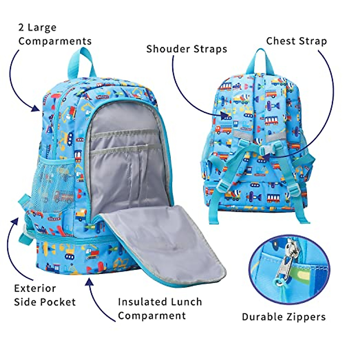 Kids Backpacks for Boys and Girls,Cute Lightweight Bookbag Toddler Preschool Backpack with Insulated Lunch Bag