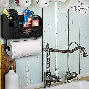 Autumn Alley Rustic Farmhouse Wall Mounted Black Paper Towel Holder with Shelf | Sturdy & Stylish Farmhouse Bathroom Towel Holders | Vintage Towel Hanging Rack | Rustic Kitchen/Bathroom Wall Decor