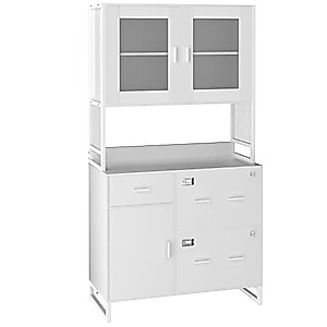 PAKASEPT 3 Drawers Lateral File Cabinet with 2 Lock, Letter/Legal/A4 Size, Large Modern Filing Cabinet Printer Stand with Doors and Storage Shelves for Home Office,White