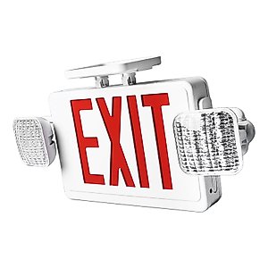Led Exit Signs With Emergency Lights, Red Emergency Signage AC85 to 265V Emergency Exit Sign With 2 Emergency Light for Schools, Churches, Hospitals
