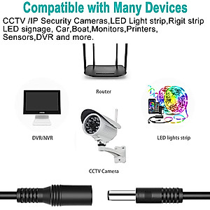 2-Pack 13FT DC Power Extension Cable 5.5mm x 2.1mm 12V DC Extension Cord Security Camera Wire Male to Female for CCTV Indoor Camera,Standalone LED Strip,DC Power Supply Adapter Extender Cable