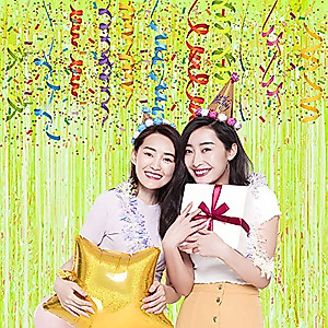 BRAVESHINE Party Decoration Iridescent Foil Fringe Backdrops - 2 Pack 3.2 x 6.5 ft Metallic Tinsel Photo Booth Pros Streamer Curtains for Birthday Wedding Graduation Christmas Holiday - Clear Green