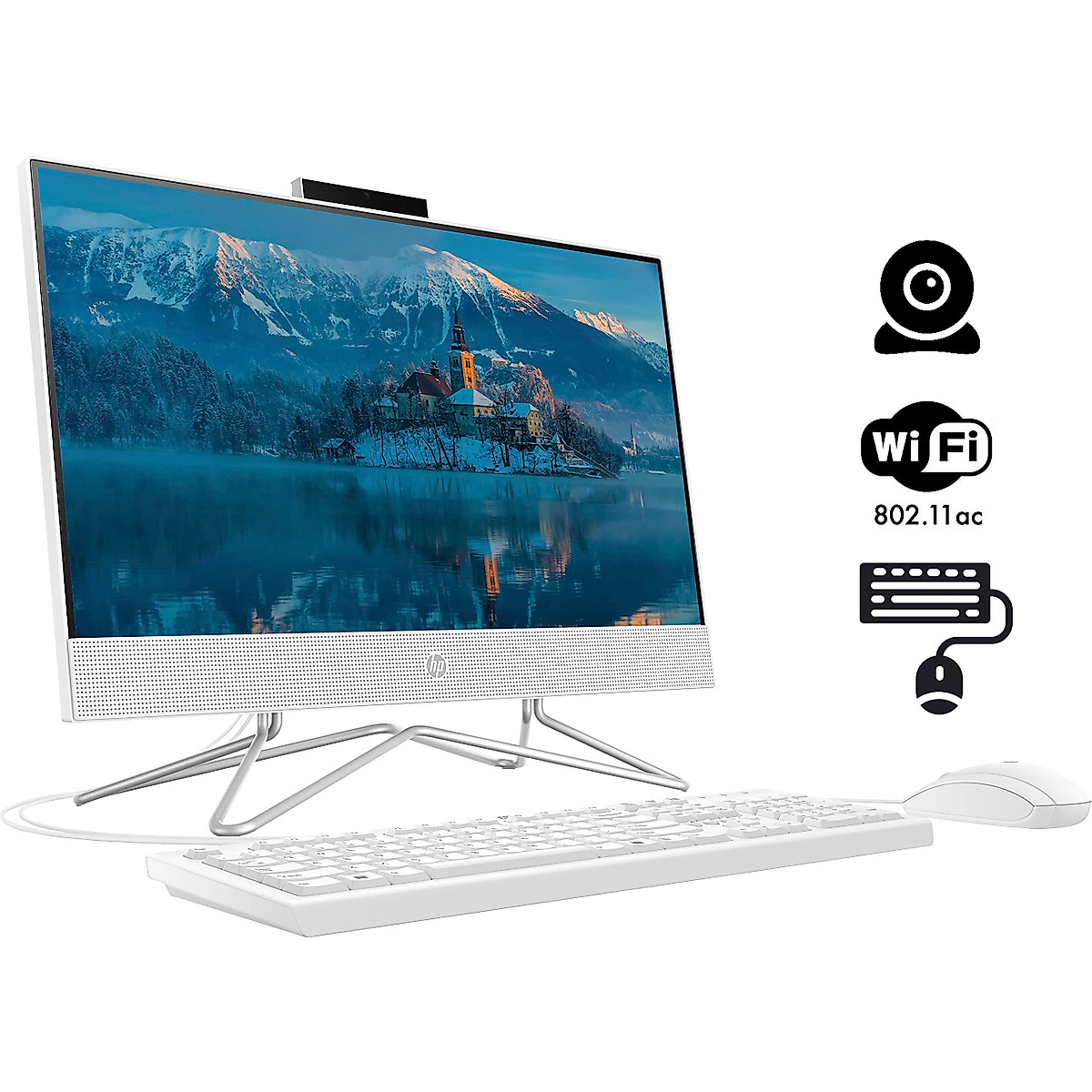 HP All-in-One Desktop, 21.5" FHD Display, Intel Celeron J4025 Processor, 32GB DDR4 RAM, 1TB PCIe SSD, Webcam, Wi-Fi, HDMI, RJ-45, Wired Keyboard&Mouse, Windows 11 Home, White