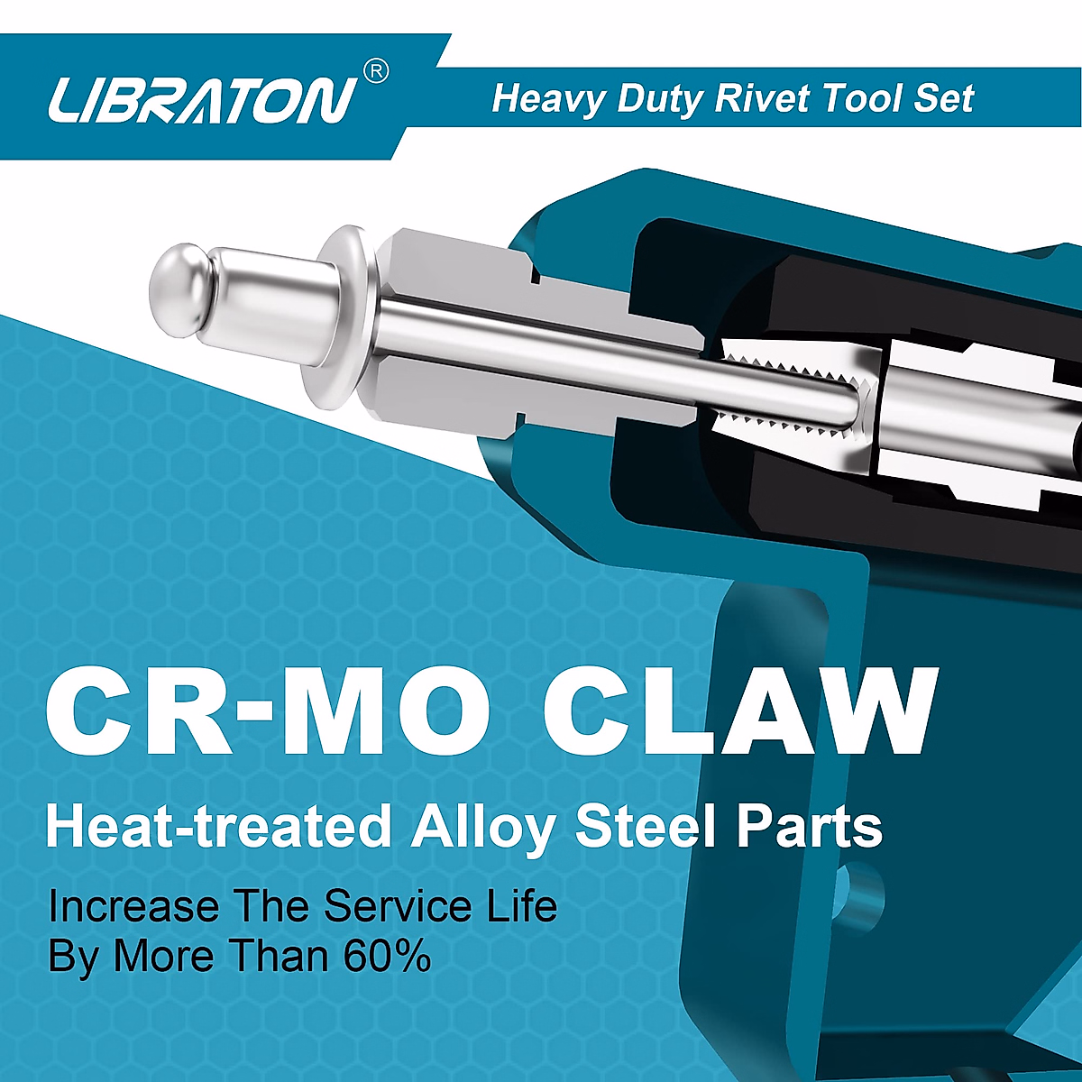 Libraton Heavy Duty Rivet Gun, Pop Rivet Gun Set, Professional Hand Riveter, Manual Riveting Tool with 110Pcs Rivets and 4 Interchangeable Heads, for Metal, Wood and Plastic