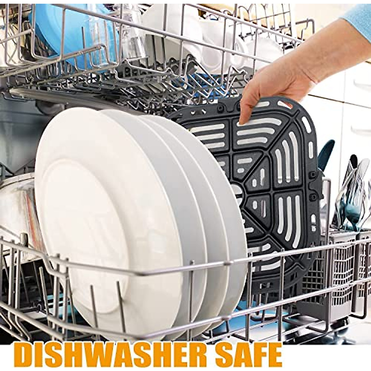 Air Fryer Grill Pan for COSORI Square Air Fryer Pro LE 5 Qt, Non-Stick 8.26’’*8.26’’ Air Fryer Rack Replacement Parts Accessories Grill Plate Crisper Plate Tray with Rubber Bumpers, Dishwasher Safe