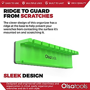 Olsa Tools Magnetic Wrench Holder Organizer (Green) Polypropylene | Fits SAE 3/8" Thru 15/16" & Metric 10mm Thru 19mm | Professional Grade
