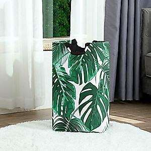 Tropical Palm Leaves Laundry Hamper Basket Bucket Foldable Dirty Clothes Bag Washing Bin Toy Storage Organizer for College Dorms, Kids Bedroom,Bathroom