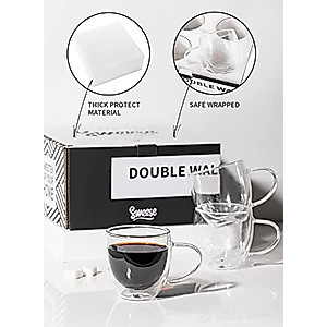 Sweese 8 oz Glass Coffee Cups - Double Wall Insulated Glass Coffee Mugs Set with Handle, Perfect for Espresso, Latte, Cappuccino, Set of 4-415.101