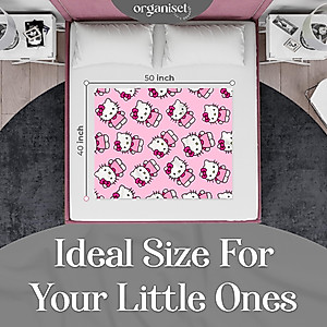 ORGANISET | 50"x 40" | Cute Cartoon Throw Blanket Anime Blanket for Girls, Hello Kitty Blanket for Kids, Kawaii blanket, Hello kitty throw blanket, Super Soft Warmful Flannel Blanket for Couch (Pink)