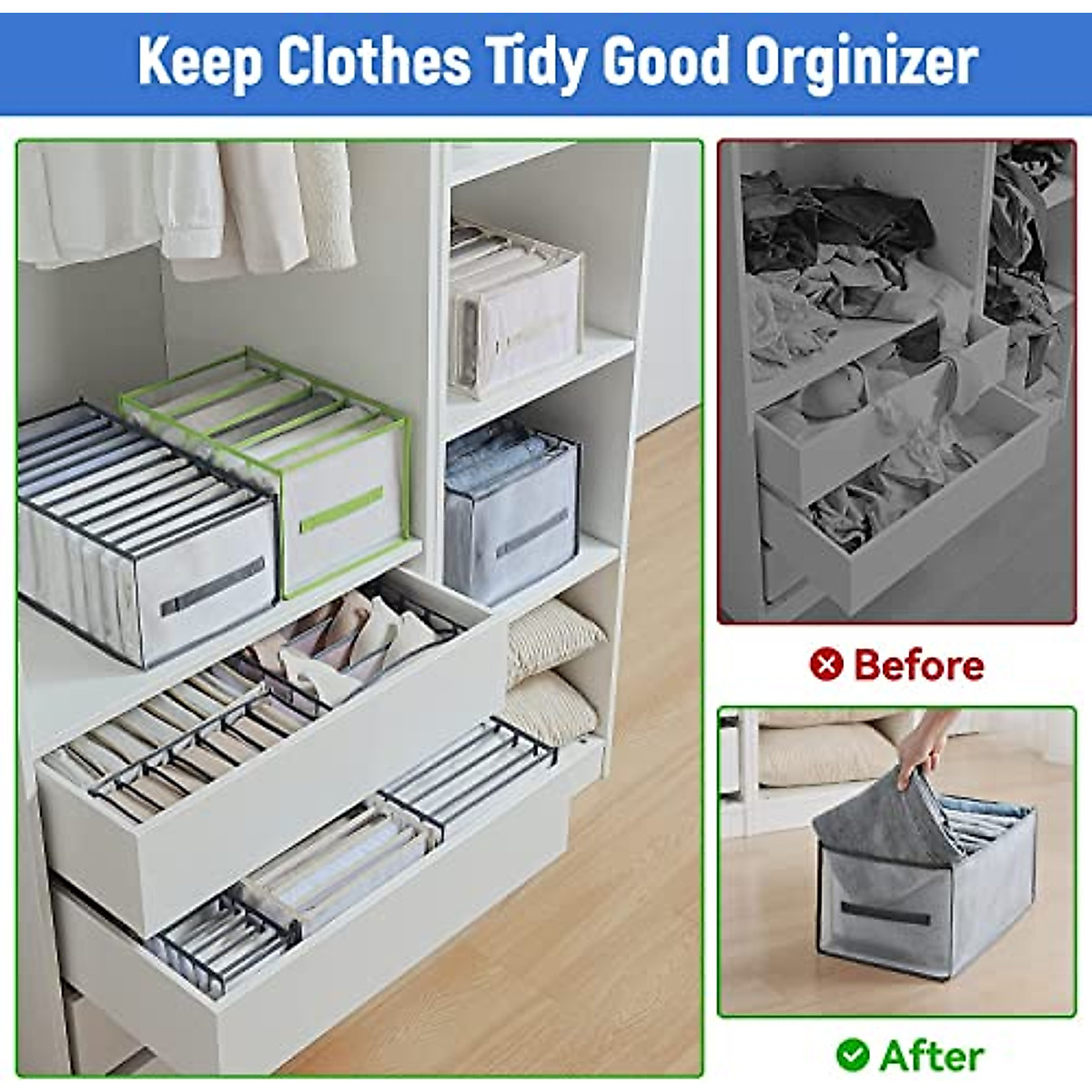XJJX Closet Organizers and Storage, Draw Clothes Organizer, Jean Organizer for Closet, Wardrobe Closet Organizer for T-Shirts, Pants, Jeans, Bra, Socks, Underwear (3Pack 12Grids+3Pack Bra Socks)