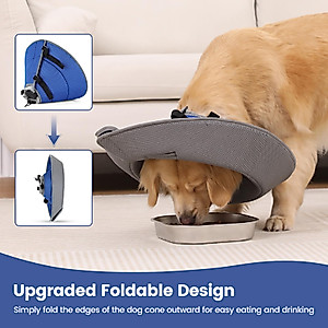 PETTOM Soft Dog Cone Collar, Adjustable Dog Recovery Cone Collar, Reflective Bands Breathable Elizabethan Collar for Large Medium Small Dogs Anti-Bite Anti-Lick Protective Wound (L)