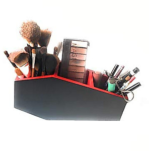Underground Whispers Red Coffin Makeup Brush Holder - Triple Compartment Vanity Organizer and Desk Storage for Lipstick & Eyeshadow Pen - Skincare Cosmetic Display Cases for Bathroom (Red)