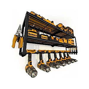 SAZMOS Power tool Organizer Wall Mount, 7 Drill Holder Tool Shelf, Heavy Duty Garage shelves Utility Tool Storage, 3 Layers Power tool Storage