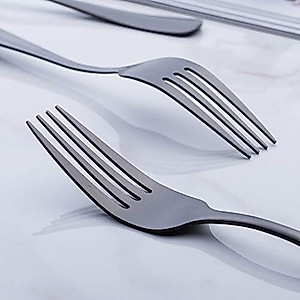 Matte Black Dinner Fork, GoGeiLi Stainless Steel Satin Finish 8.0-inch Silverware Flatware Fork Set, Service for 6, Dishwasher Safe