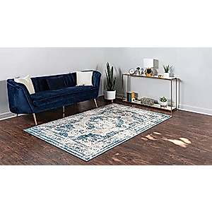 Rugs.com Monte Carlo Collection Rug – 5' x 8' Blue Medium Rug Perfect for Living Rooms, Large Dining Rooms, Open Floorplans