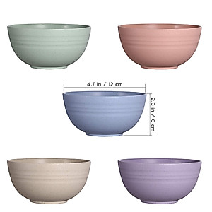 Hemoton 5 Pack of Unbreakable Cereal Bowls Set, 20 OZ Lightweight Wheat Straw Bowl, Mixing Bowls, Dishwasher& Microwave Safe, BPA Free, Eco-Friendly Bowl for Rice, Soup, Pasta and Salad