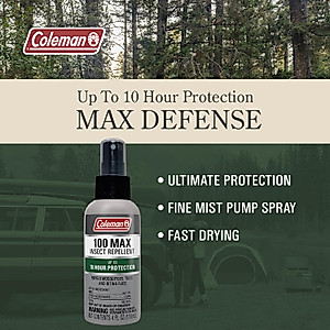 Coleman Insect Repellent Spray - 100% MAX DEET Insect Repellent Pump Spray, Protection Against Ticks, Mosquitoes, chiggers, gnats, Fleas and Flies, Ideal for Camping, Hiking, Outdoor Activities, 4oz