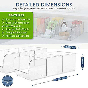 Home Vision USA 4 Pack Pantry Organization and Storage - Plastic Storage Bins - Stackable Storage Bins for Fridge, Cabinets - Organizers With Removable Dividers for Kitchen, Cabinets, Snacks