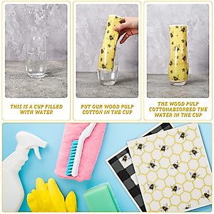 Whaline 4 Pack Bees Dishcloths Reusable Washable Bees Swedish Towels Cotton Absorbent Cleaning Cloth Seasonable Spring Summer Hand Towels Decoration for Kitchen Towel Home Clean Bathroom Office Gifts