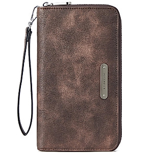 BOSTANTEN Leather Wallets for Women RFID Blocking Zip Around Credit Card Holder Phone Clutch, Deep Coffee