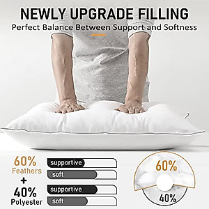 downluxe Premium Down Feather Pillow Luxury Hotel Collection - Bed Pillow for Sleeping with Silver Piped Edges, King Size (20"×36", Pack of 2)