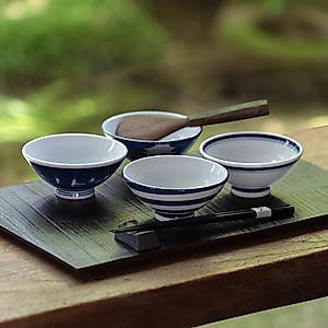 SAZANKA Japanese Rice Bowls Ceramic Soup Bowls Set of 4, 6.1 Ounce Small Cereal Bowls Rice Bowls White and Blue Bowls, Microwave Safe Bowls,Salad and Pasta,Dessert Bowls w/Gift Box