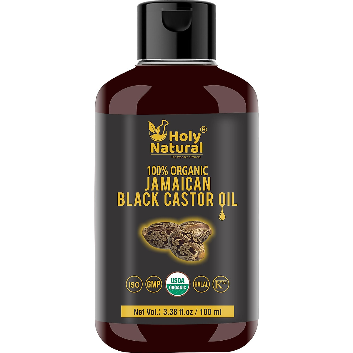 Organic Jamaican black Castor Oil (3.38 fl oz) USDA Certified, Traditional Handmade with Typical and Traditional roasted castor beans smell ,100% Pure black Castor Oil (No Additive, Non GMO)