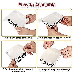 50 Pack Cow Print Party Supplies Cow Party Favors Cow Print Party Decorations Cow Paper Food Trays Cow Theme Birthday Party Favors Nacho Trays Paper Tray Hot Dog Trays for Baby Shower, Cow Style