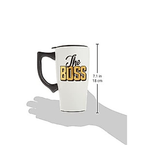 Spoontiques - Ceramic Travel Mugs - The Boss Cup - Hot or Cold Beverages - Gift for Coffee Lovers