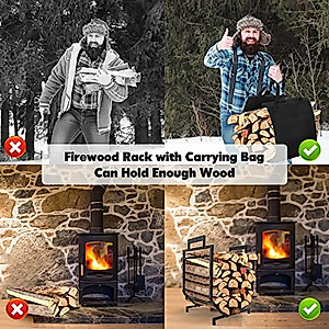 Wantfly Firewood Log Rack Indoor, 17 Inch Small Fire Wood Holder Storage with Canvas Carrier Bag for Indoor Fireplace Hearth or Outdoor Patio, Iron Lumber Stacking Rack