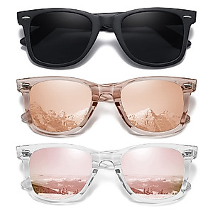 MEETSUN Retro Polarized Sunglasses for Women Men Classic Mirror Lens Driving Sun Glasses Trendy UV Protection (3 Pack) Black/Coffee/Pink