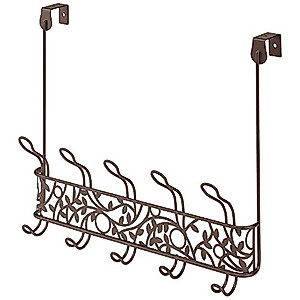 mDesign Decorative Metal Over Door 10 Hook Storage Organizer Rack - to Hang Coats, Jackets, Hoodies, Hats, Scarves, Purses, Leashes, Bath Towels, Robes, Men's and Women's Clothing - Bronze