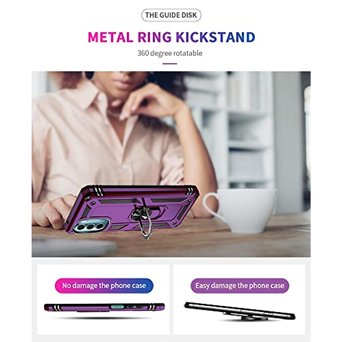 for Moto G 5G Case, Moto G 5G 2022 Phone Case with Screen Protector, [Military Grade 16ft. Drop Tested] Magnetic Ring Holder Kickstand Protective Phone Case for Motorola Moto G 5G (2022), Purple